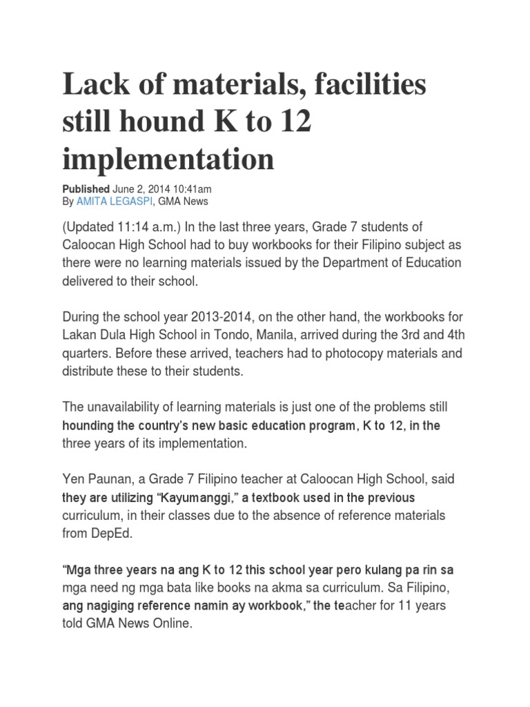 Lack of Materials | PDF | Traditions | Curriculum