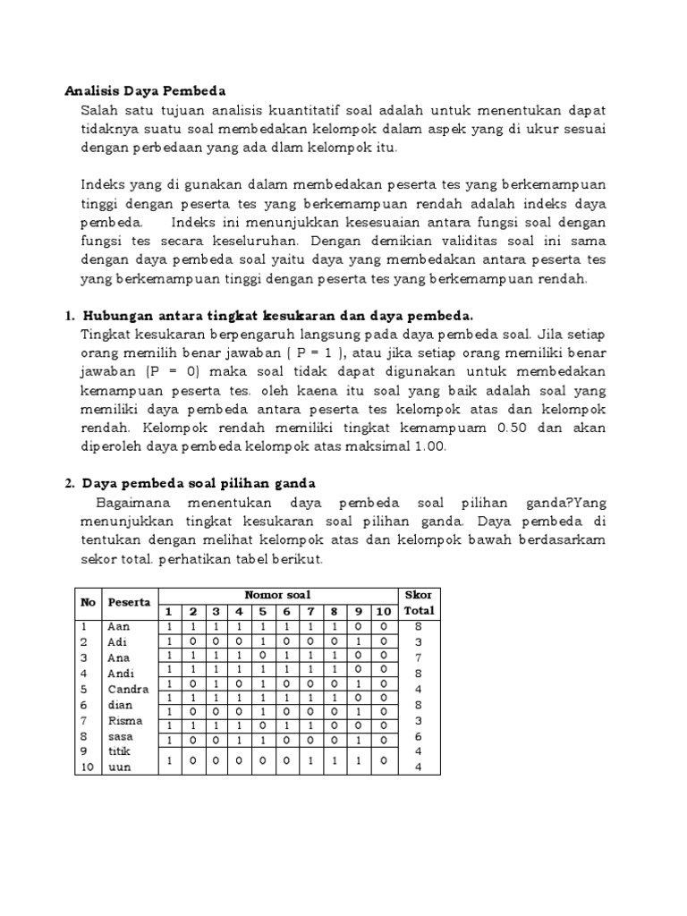Analisis Daya Pembeda | PDF