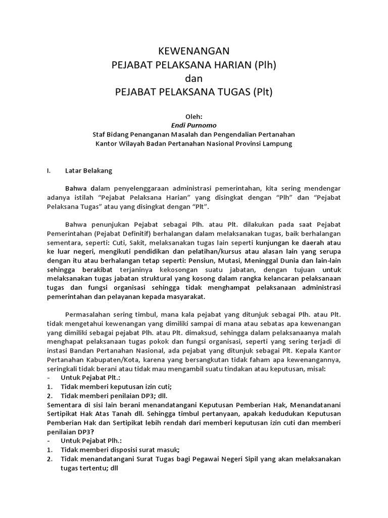 Kewenangan Plh. Dan Plt. | PDF