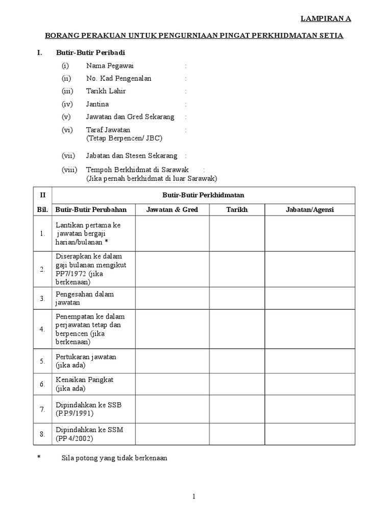Borang Pingat Setia | PDF