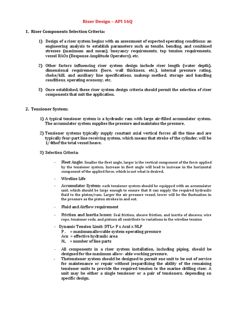 API 16Q Riser Design Criteria | PDF | Stress (Mechanics) | Piston