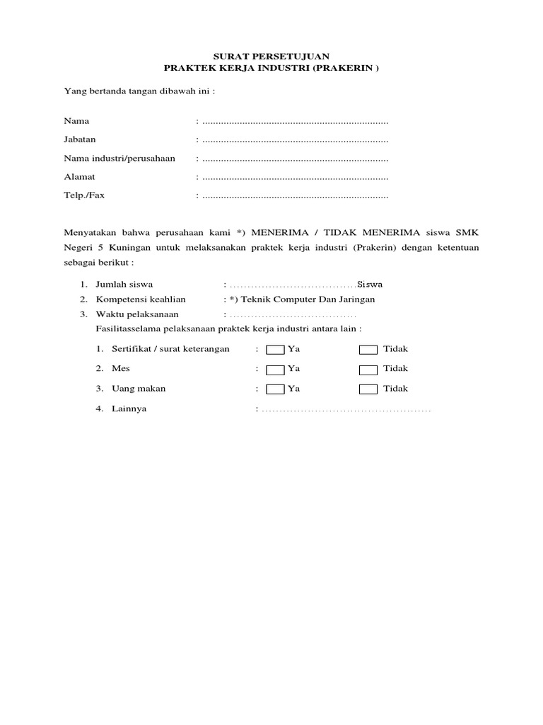Surat Persetujuan PKL SMK 5 | PDF