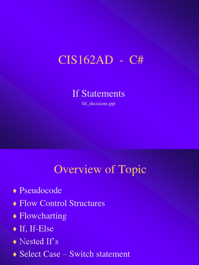 CIS162AD - C#: If Statements | PDF | Control Flow | Ascii