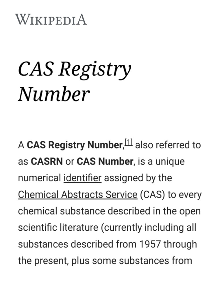 CAS Registry Number | PDF | Chemistry | Physical Sciences