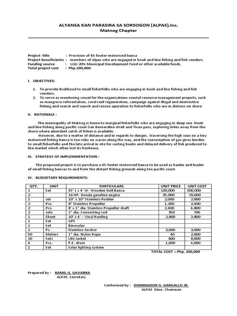 Motorized Banca Project for Fisherfolks | PDF | Water Transport ...