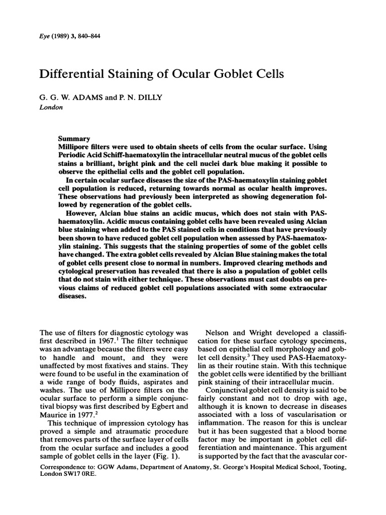 Differential Staining of Ocular Goblet Cells | PDF | Staining | Mucus