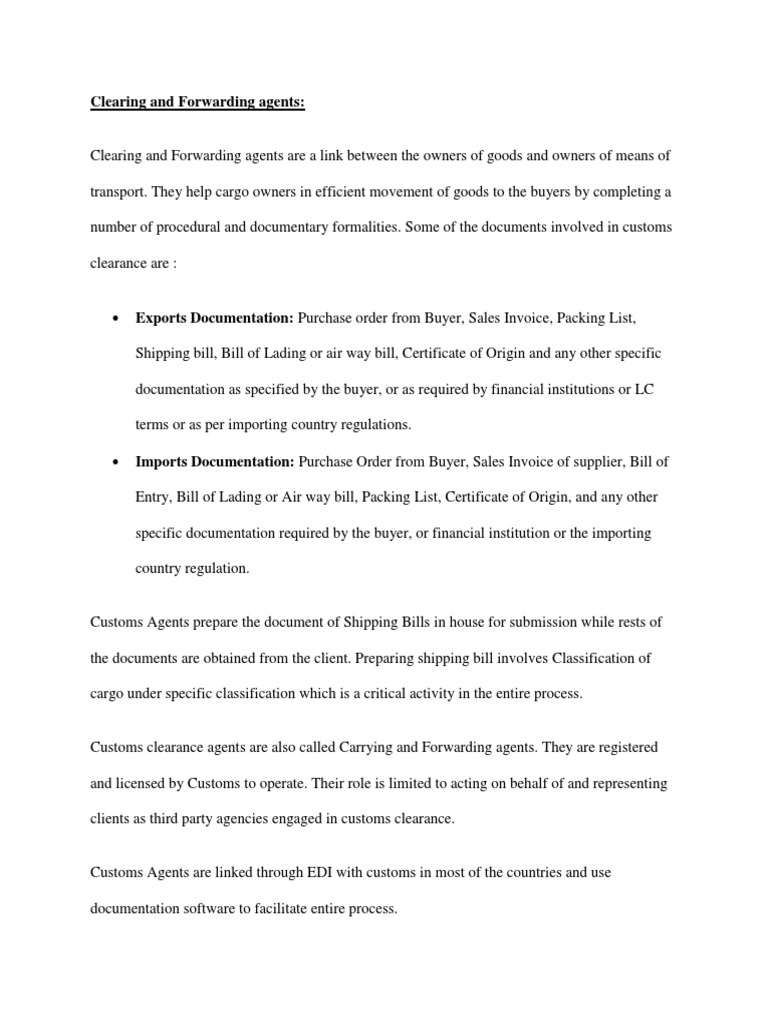 Clearing and Forwarding Agents | PDF | Cargo | Invoice