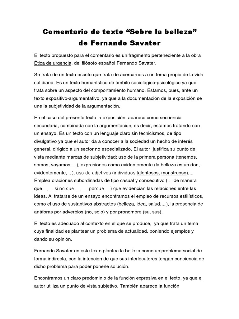 Comentario de Texto - Sobre La Belleza | Ensayos | Subjetividad