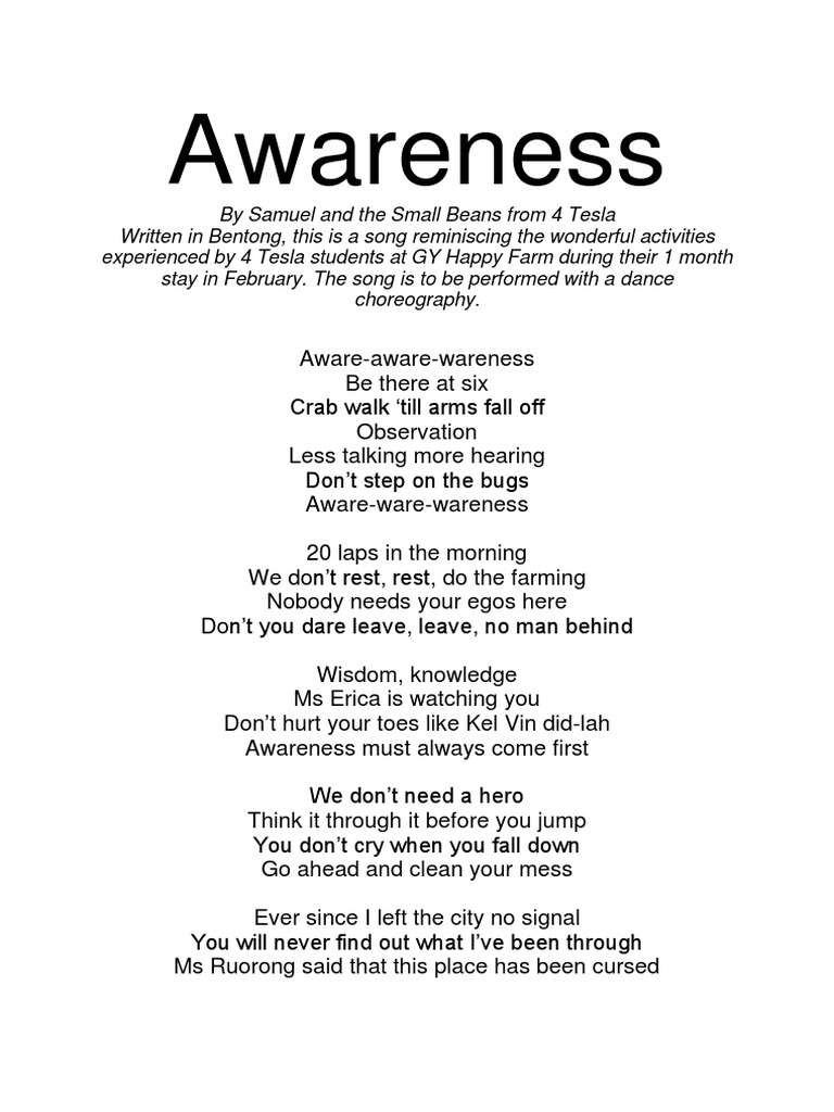 Awareness Song Lyrics | PDF