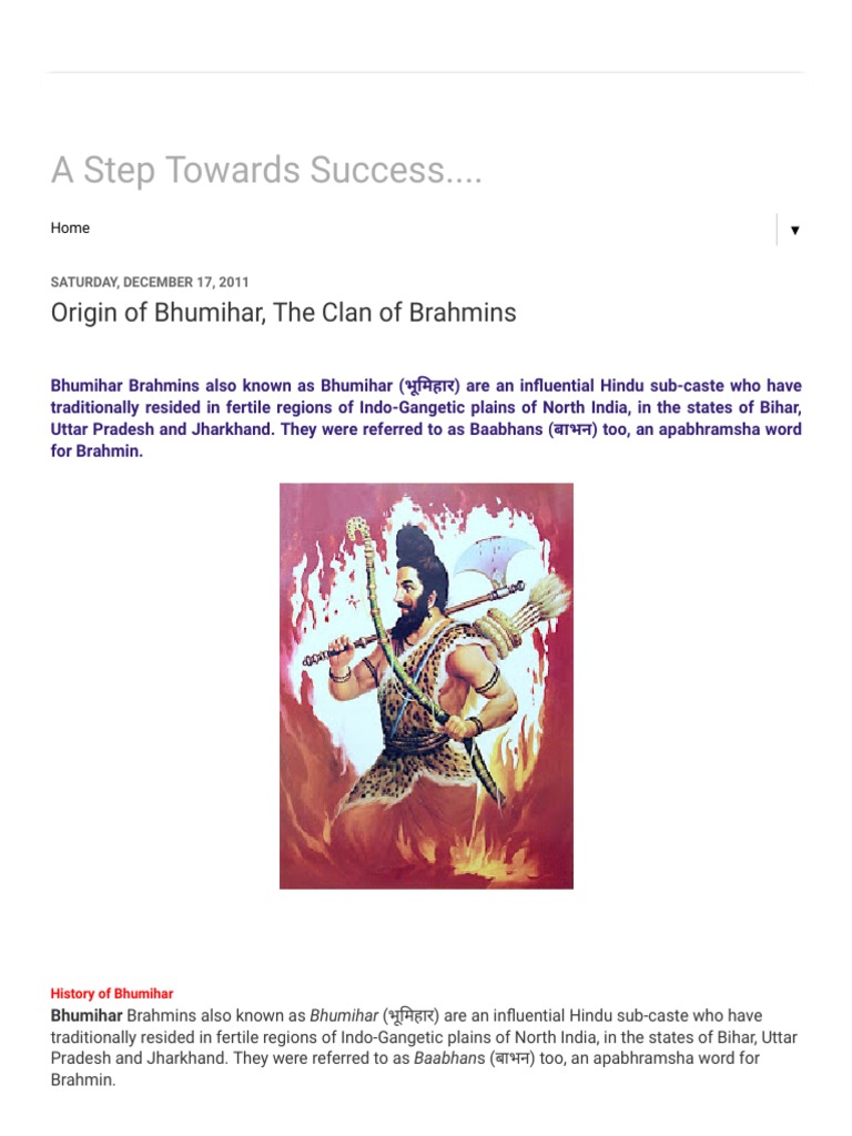 A Step Towards Success - Origin of Bhumihar, The Clan of Brahmins | PDF ...