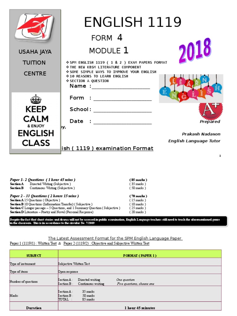 SPM English 1119 Form 4 Module Overview | PDF | English Language | Test ...