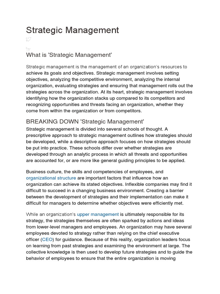 What Is 'Strategic Management' | PDF | Strategic Management | Leadership