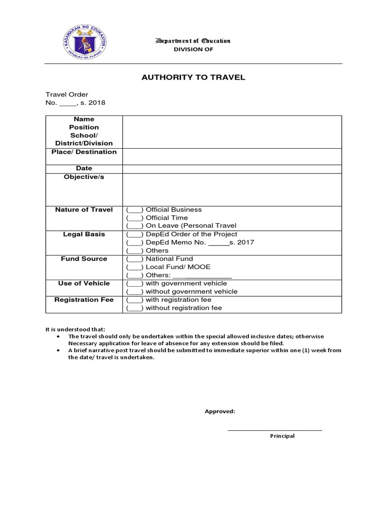 Travel Order Template for DepEd | PDF
