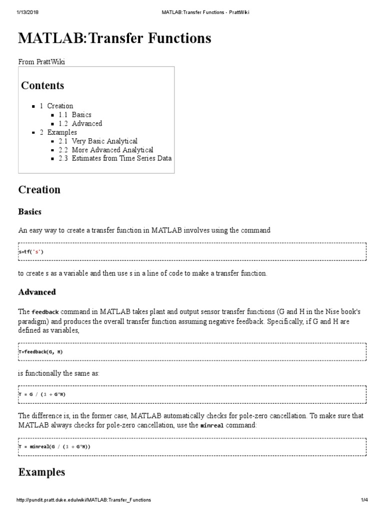 MATLAB - Transfer Functions - PrattWiki | PDF | Parameter (Computer Programming) | Function ...