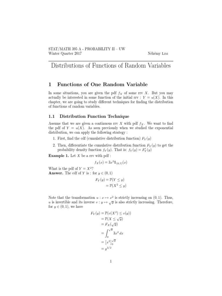 UW MATH STAT395 Functions Random Variables | PDF | Monotonic Function ...