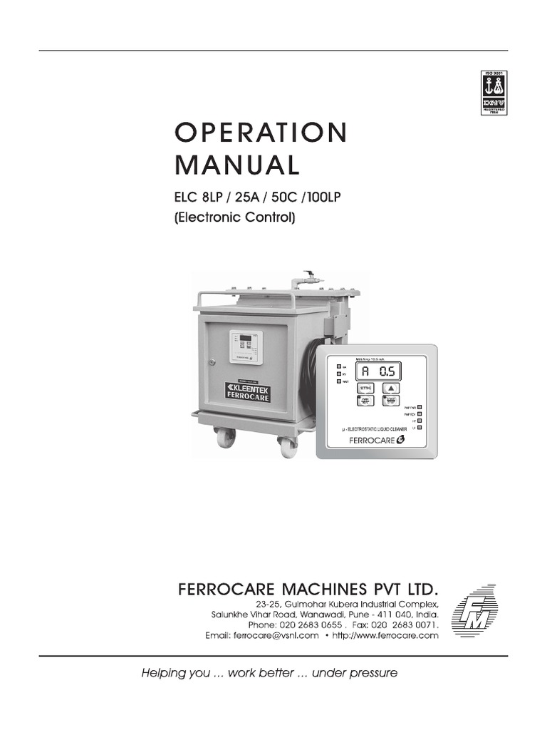 Ferrocare ELC 100 LP User Manual | PDF | Pump | Power Supply