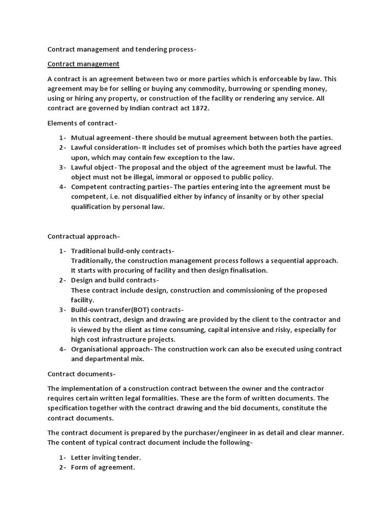 Contract Management and Tendering Process | Specification (Technical ...