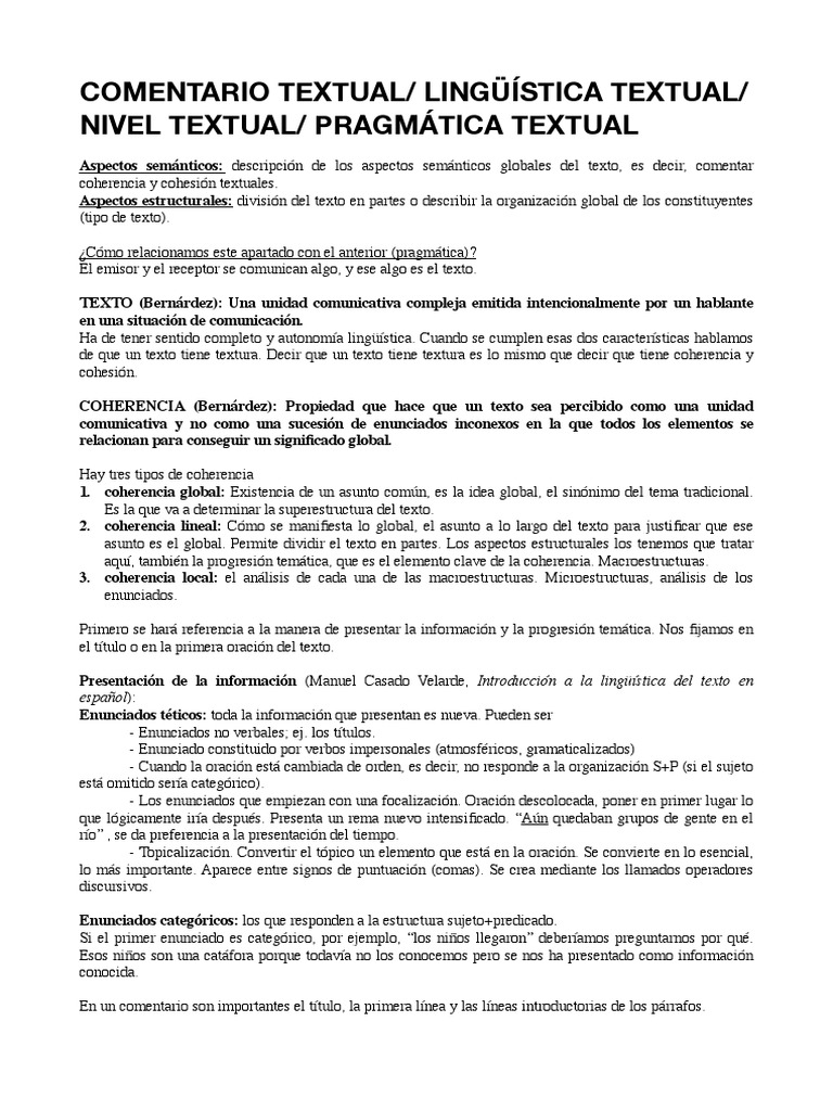 Comentario Textual | PDF | Oración (Lingüística) | Palabra