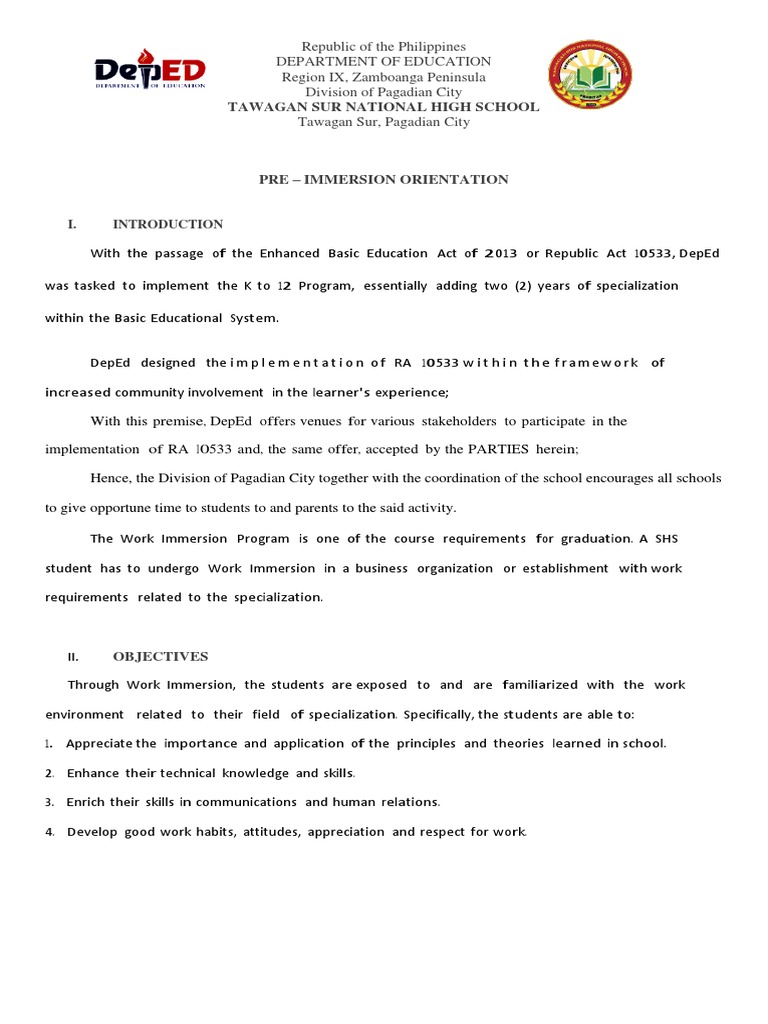 Work Immersion Accomplishment Report | PDF | Psychological Concepts ...