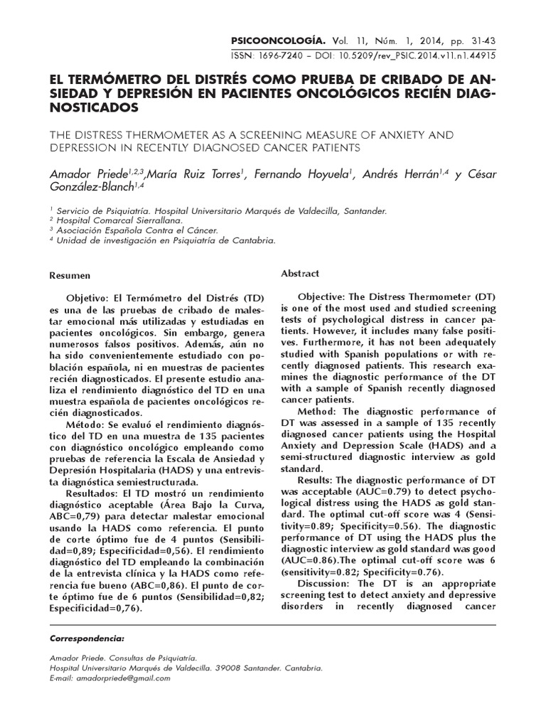 Termómetro del Distress en Cáncer | PDF | Hospital | Psiquiatría