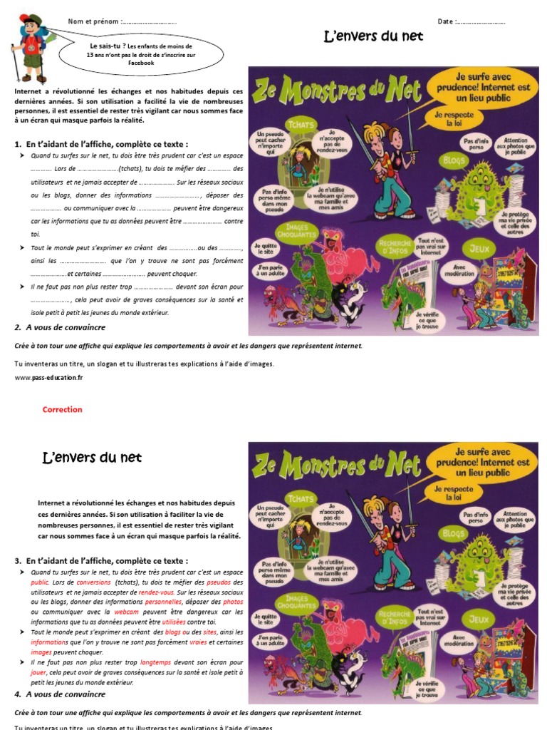 Dangers d'Internet pour les élèves CM2 | PDF | l'Internet | la ...