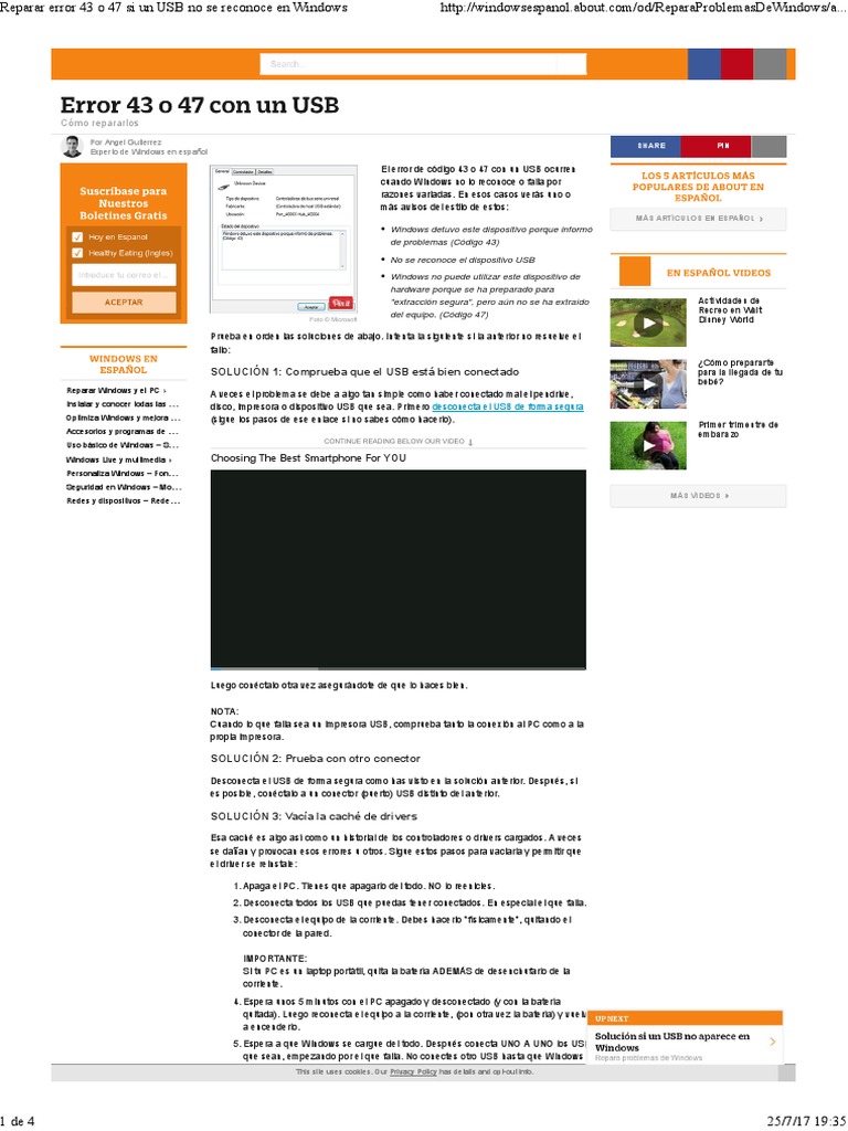 Reparar Error 43 o 47 Si Un USB No Se Reconoce en Windows | PDF ...