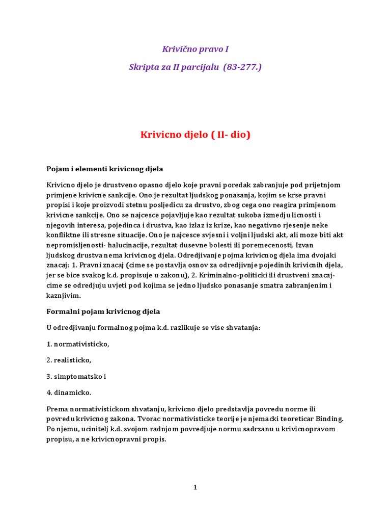 Krivicno Pravo 1 Skripta 83 277. | PDF