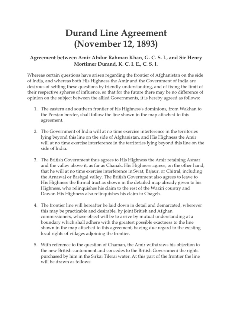 Durand Line Agreement | PDF | International Relations