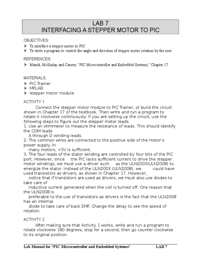 Interface Stepper Motor PIC Microcontroller | PDF | Electric Motor | Electrical Engineering