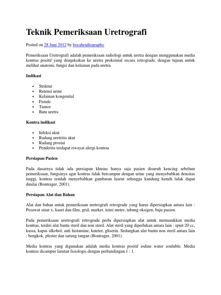 Teknik Uretrografi: Panduan Lengkap | PDF