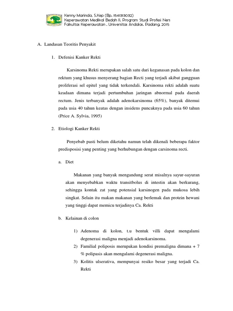 Kanker Rekti: Definisi dan Asuhan Keperawatan | PDF | Sains & Matematika