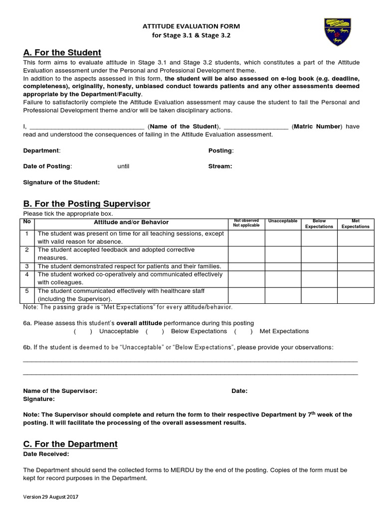 Attitude Evaluation Form - 30august2017 | PDF | Educational Assessment ...