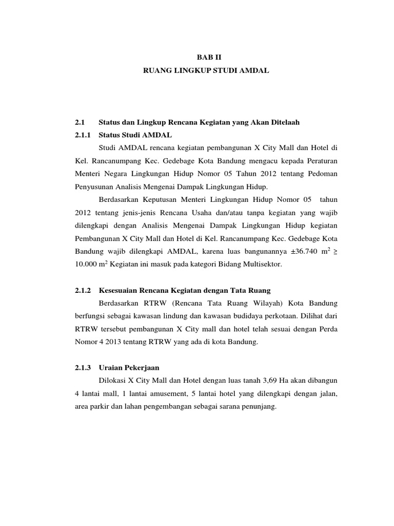 Contoh Bab 2 Amdal | PDF | Sains & Matematika | Teknologi & Rekayasa