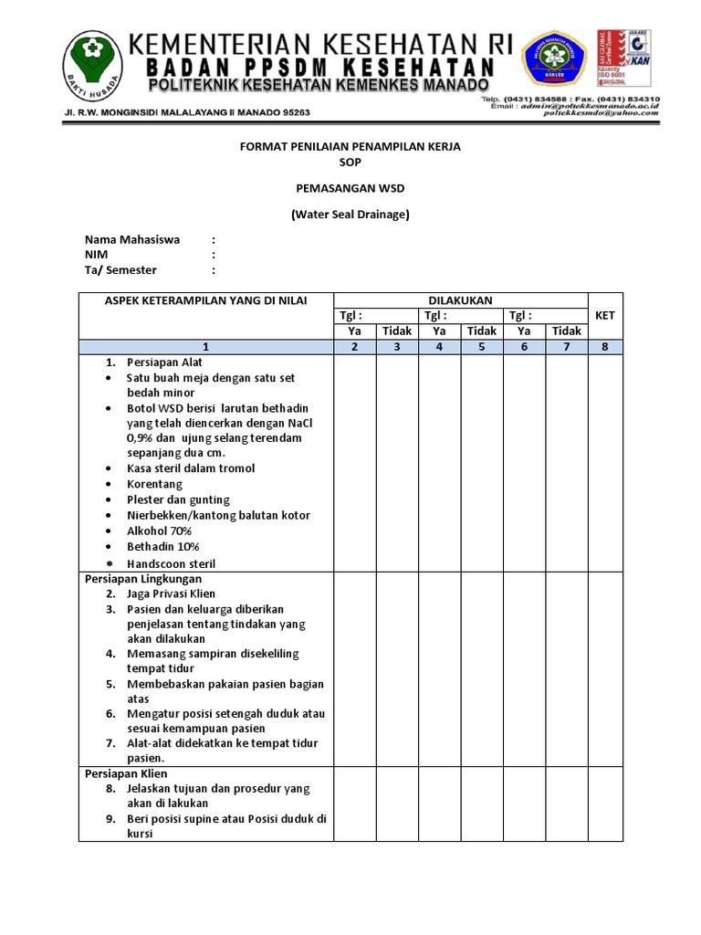 SOP Pemasangan WSD Water Seal Drain | PDF