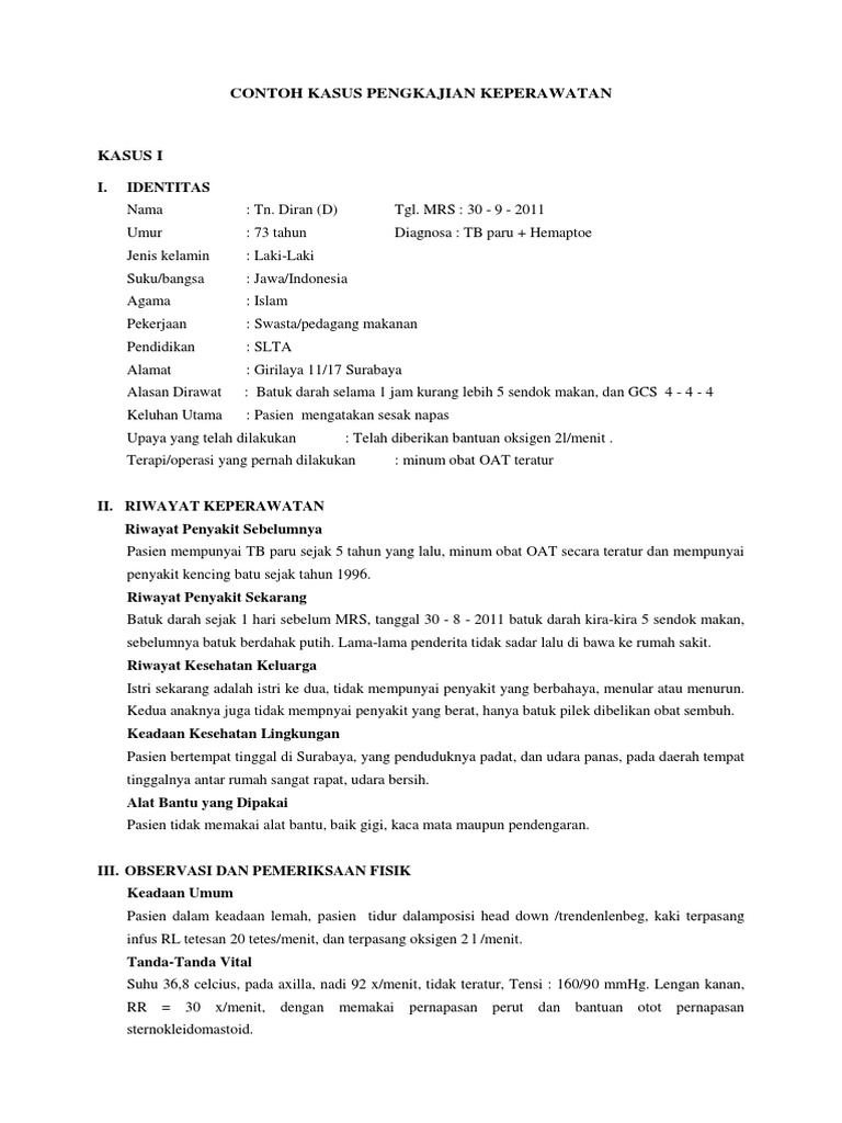 Contoh Kasus Untuk Membuat Diagnosa Keperawatan | PDF Contoh Kasus Untuk Membuat Diagnosa Keperawatan | PDF