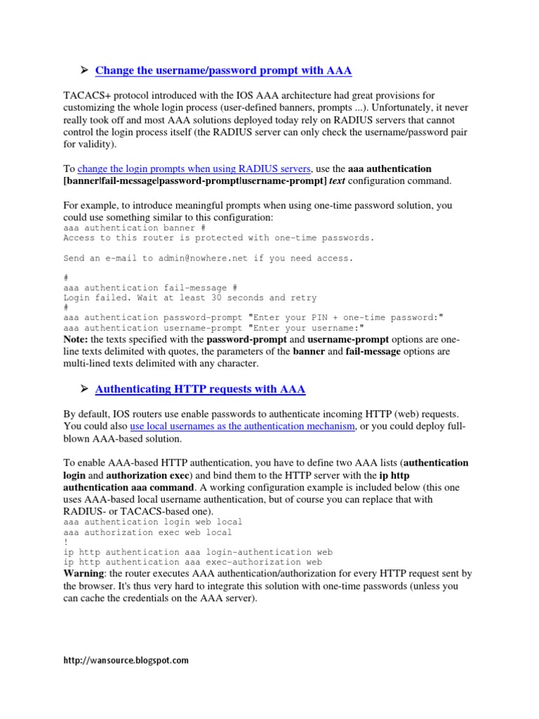 Change The Username Password Prompt With AAA | PDF | File Transfer ...