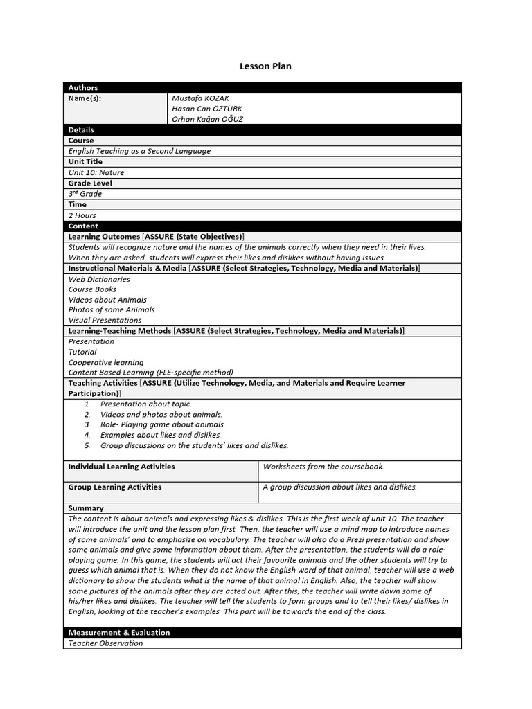 Lesson Planmustafa | PDF | Lesson Plan | Educational Assessment