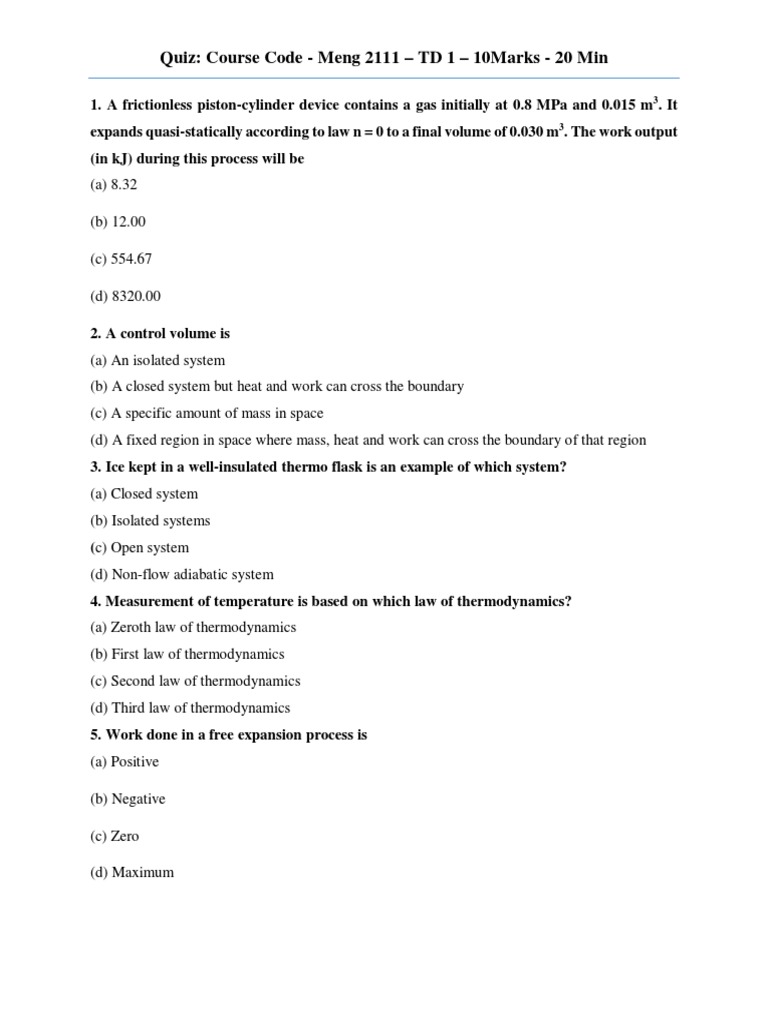 Quiz TD Question Paper | PDF