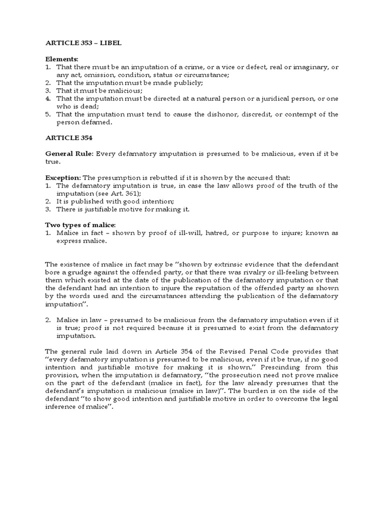 Article 353 - Libel Elements | PDF