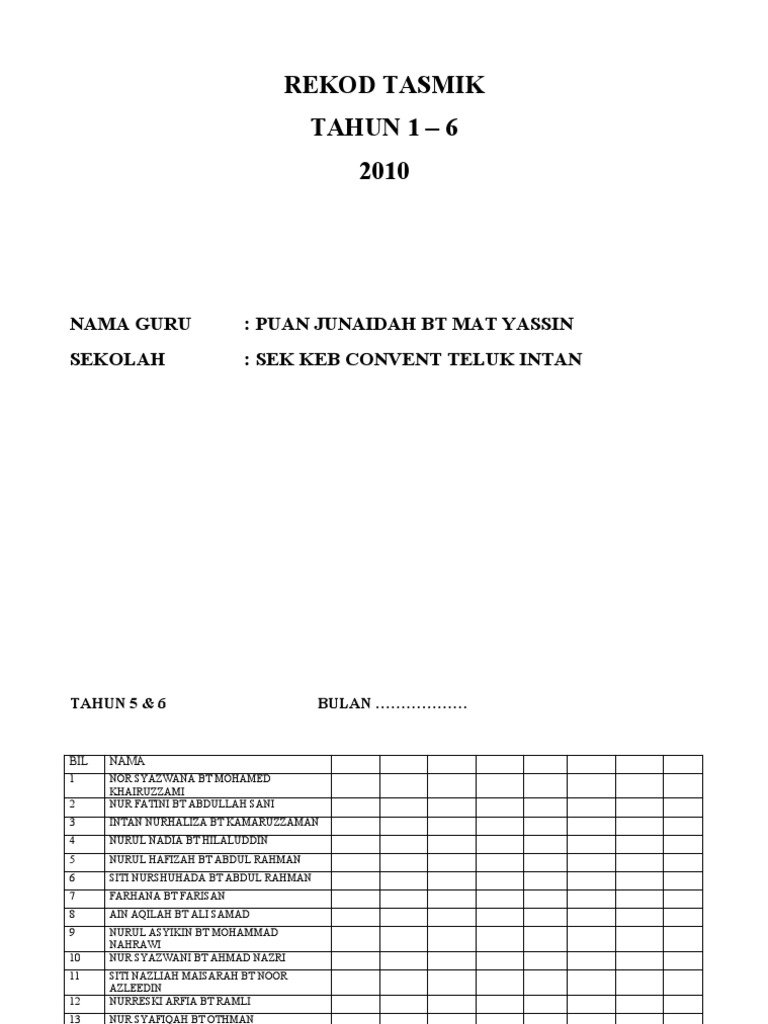 Rekod Tasmik Junaidah | PDF | Olahraga & Rekreasi | Gaya Hidup