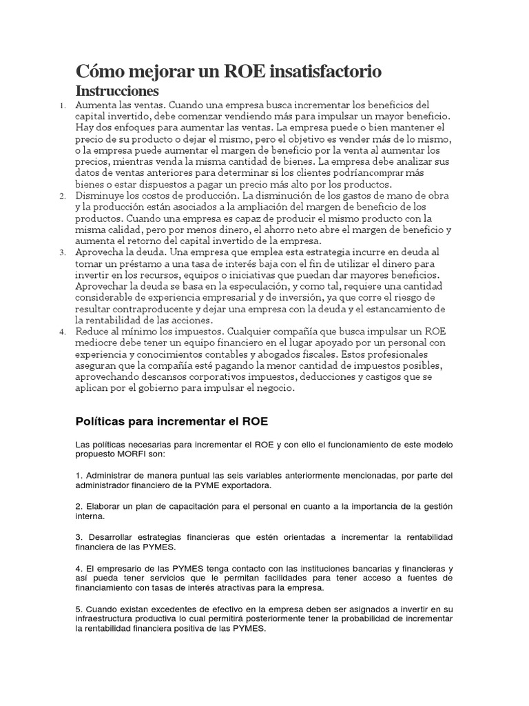 Cómo Mejorar Un ROE Insatisfactorio | PDF | Beneficio (economía ...