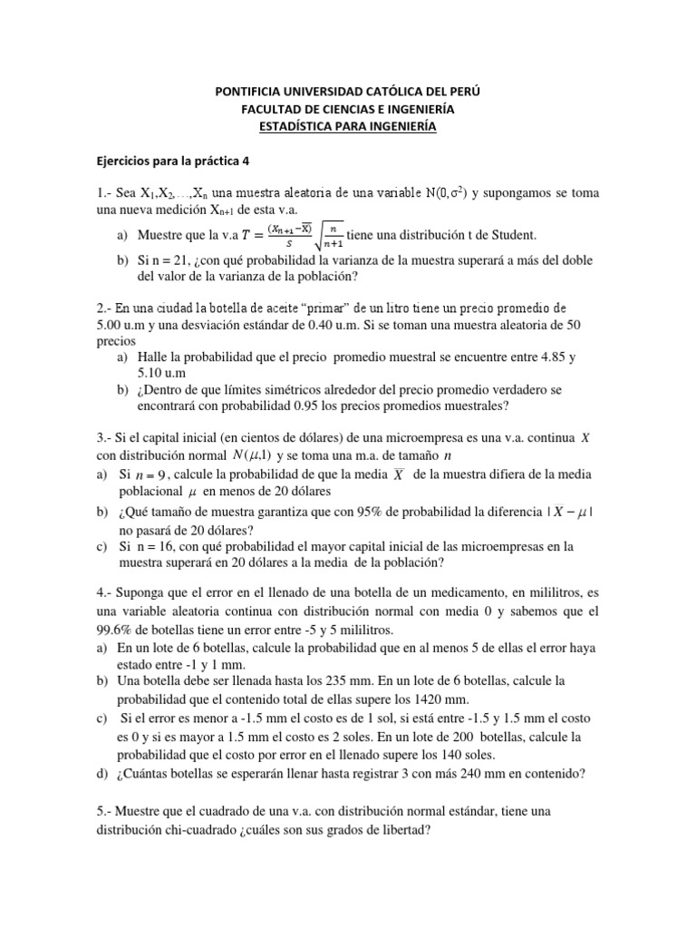 Ejercicios PC4 | PDF | Muestreo (Estadísticas) | Probabilidad