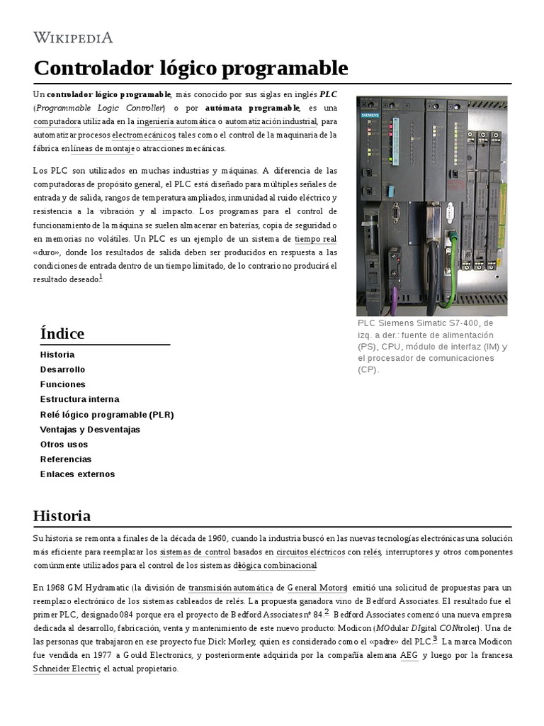 Controlador Lógico Programable - Wikipedia | PDF | Controlador lógico ...