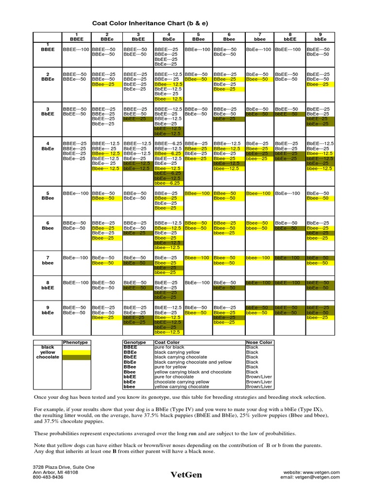 Coat Color Inheritance Chart by Genotype | PDF | Subspecies Of Canis ...