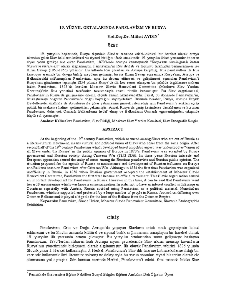 Panslavizm Ve Rusya PDF | PDF
