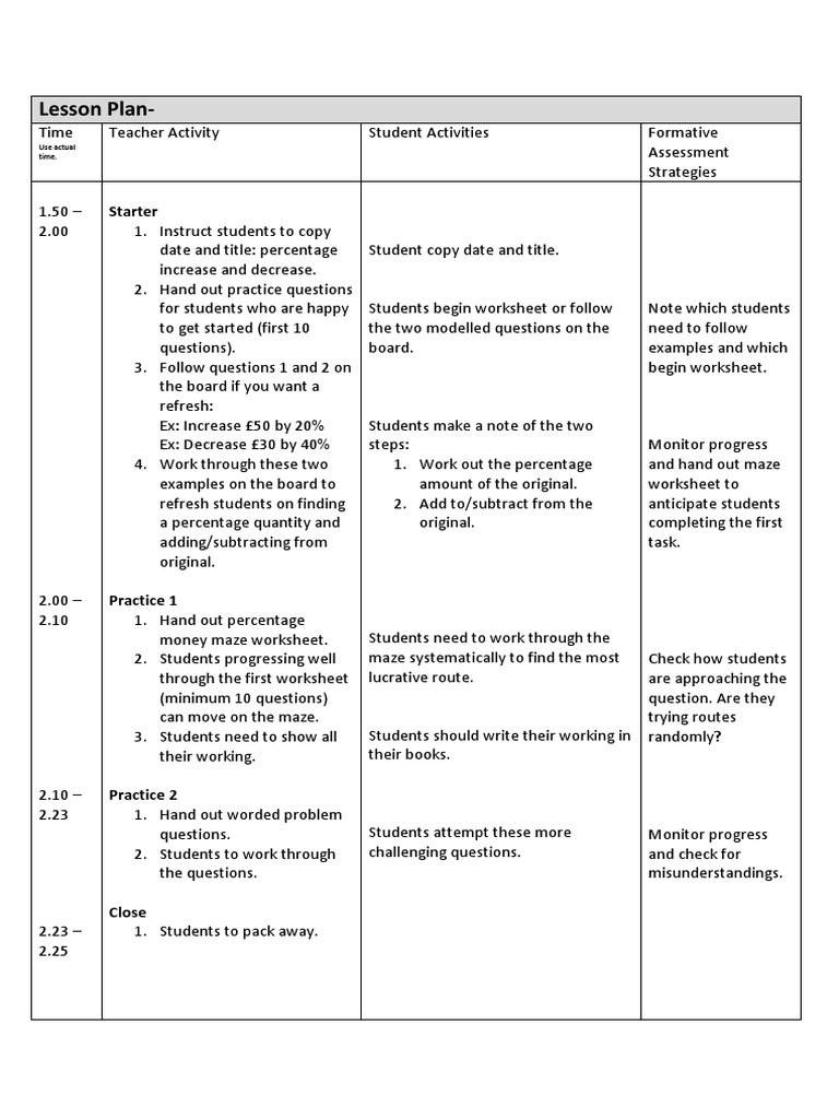 Lesson Plan-: Starter | PDF | Lesson Plan | Cognitive Science