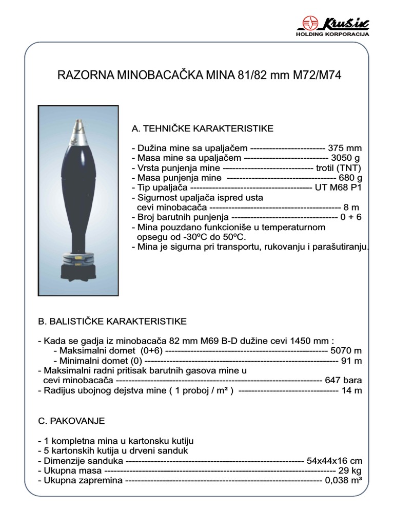 Technical specifications and packaging details for various 81/82mm ...