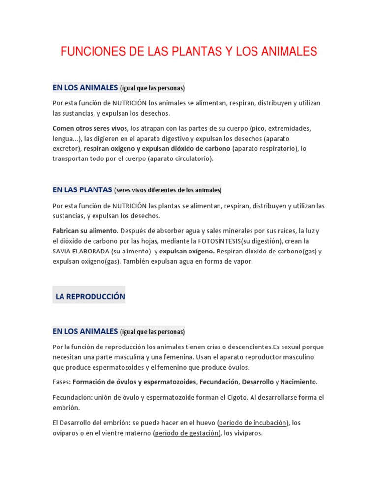 Funciones de Nutrición y Reproducción en Seres Vivos | PDF | Plantas ...