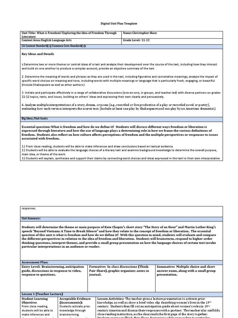 Digital Unit Plan Template | PDF | Educational Assessment | Play (Theatre)