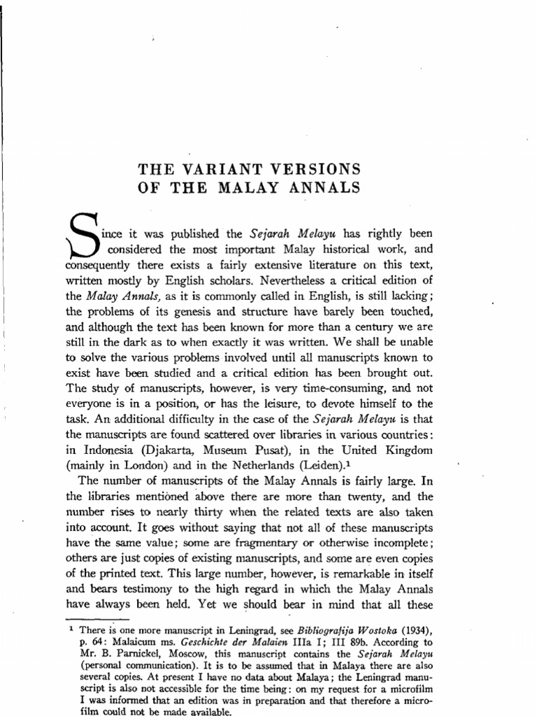 The Variant Versions of The Malay Annals | PDF | Strait Of Malacca ...